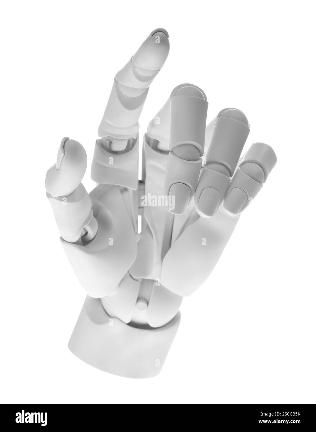 Artificial intelligence. Robot hand pointing at something on white ...