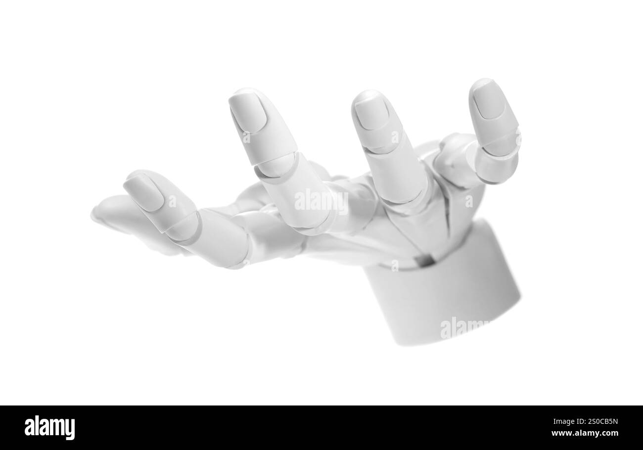 Artificial intelligence. Robot hand gesturing on white background Stock ...
