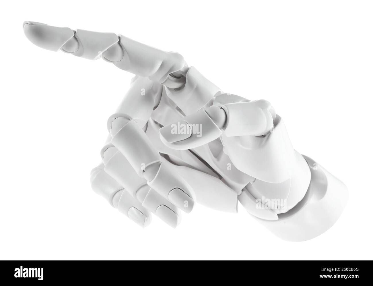 Artificial intelligence. Robot hand pointing at something on white ...