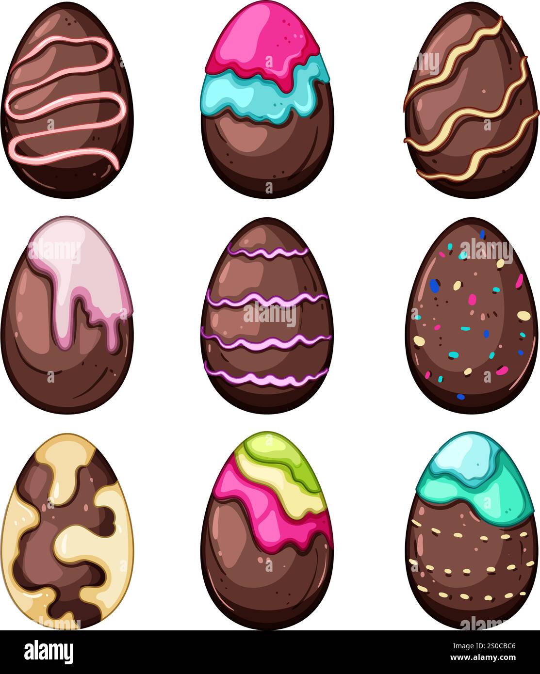 chocolate egg set cartoon. kinder surprise, treat hollow, sweet dessert ...