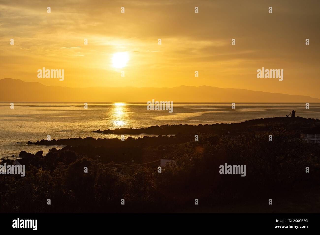Spectacular sunrise over the sea at Pico island Azores Portugal Stock ...