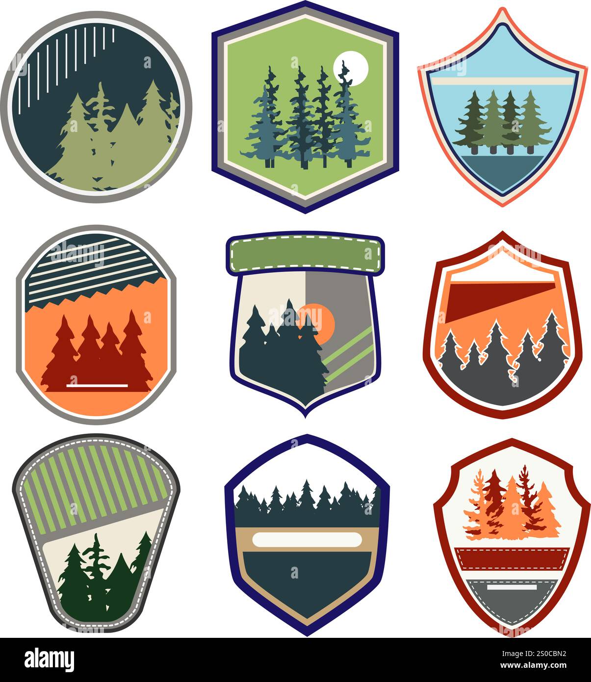 retro forest badge set cartoon. nature wilderness, adventure outdoors ...