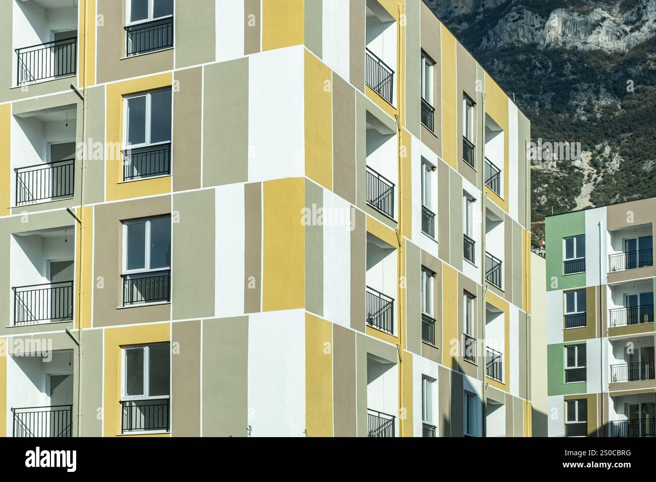 Modern residential flat apartment building exterior. Fragment of New ...