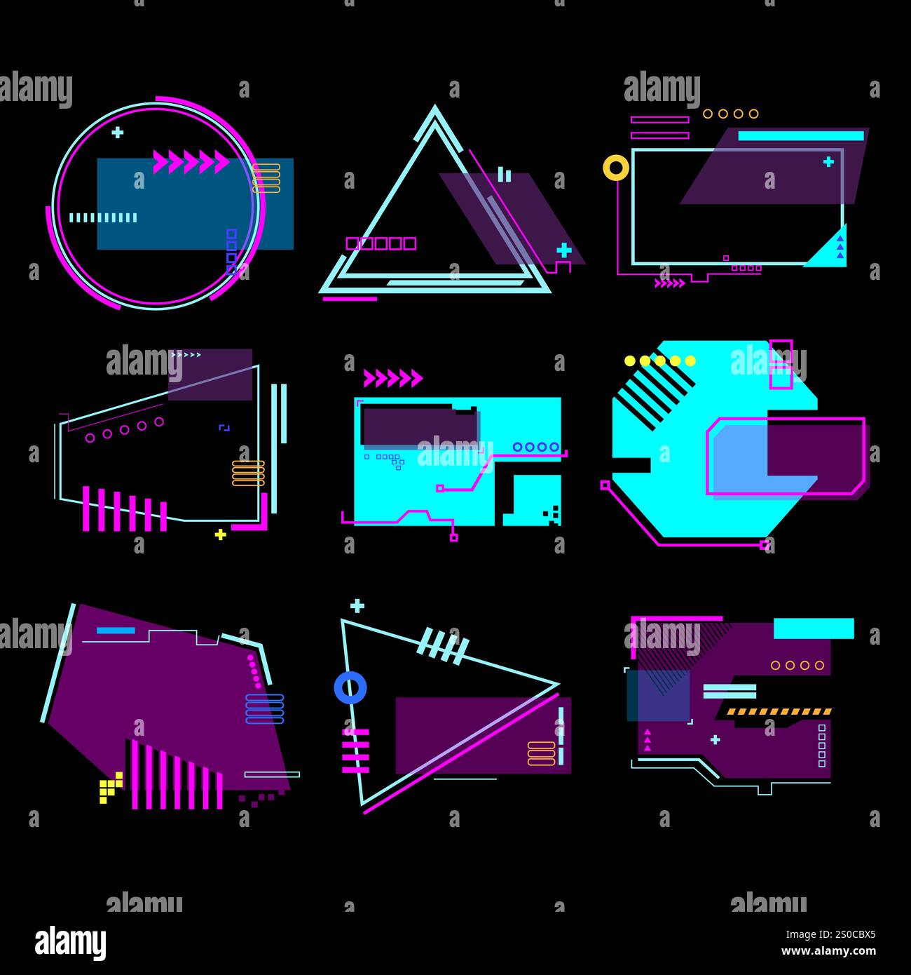 tech banner set cartoon. hardware ai, blockchain cloud, data analytics ...