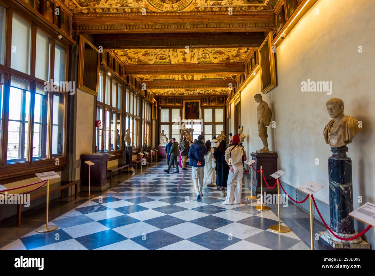 Florence, Italy - December 14, 2024 - tourists inside the Uffizi ...