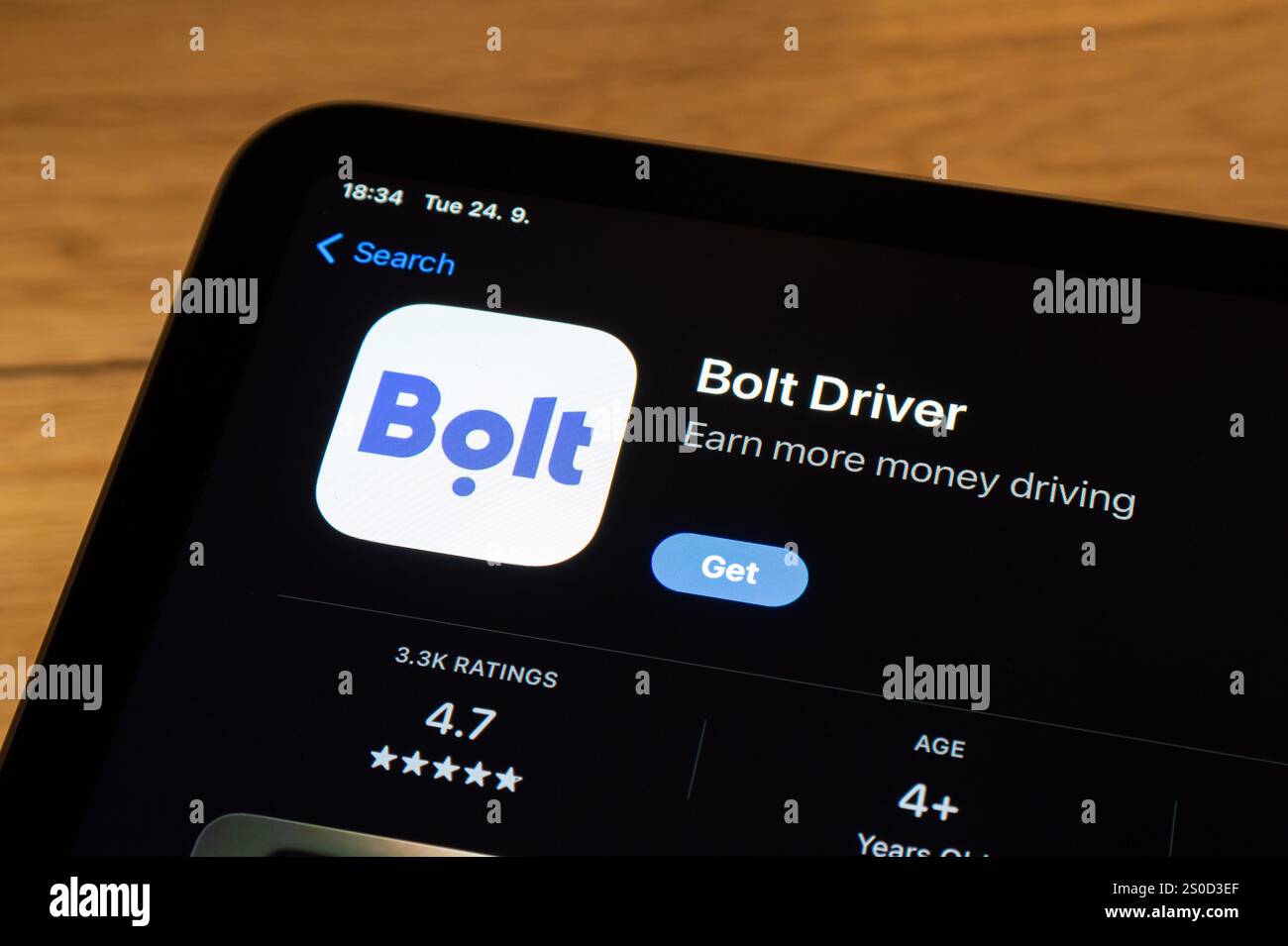 OSTRAVA, CZECHIA - SEPTEMBER 24, 2024: App store of Bolt Driver mobile application for taxi ...