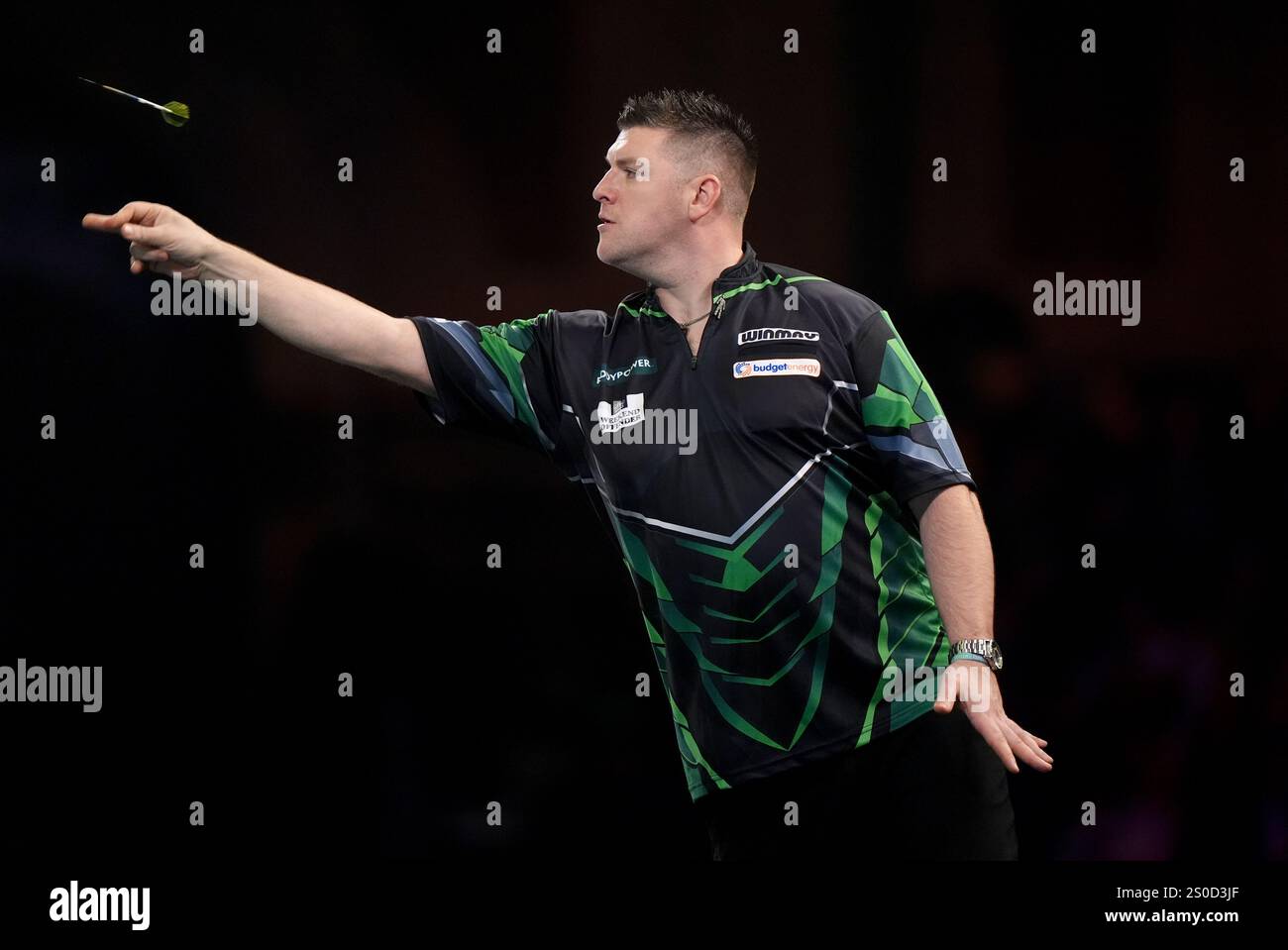 Daryl Gurney during his third round match against Jonny Clayton on day ...