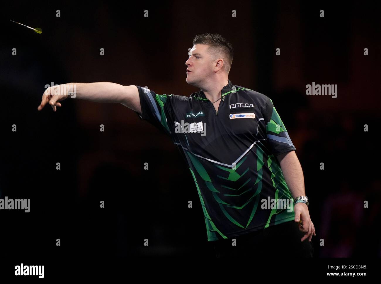 Daryl Gurney during his third round match against Jonny Clayton on day ...