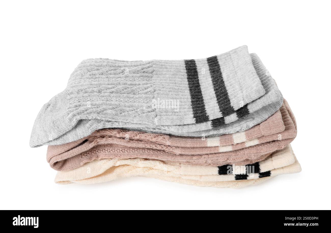 Stack of folded soft socks isolated on white Stock Photo - Alamy