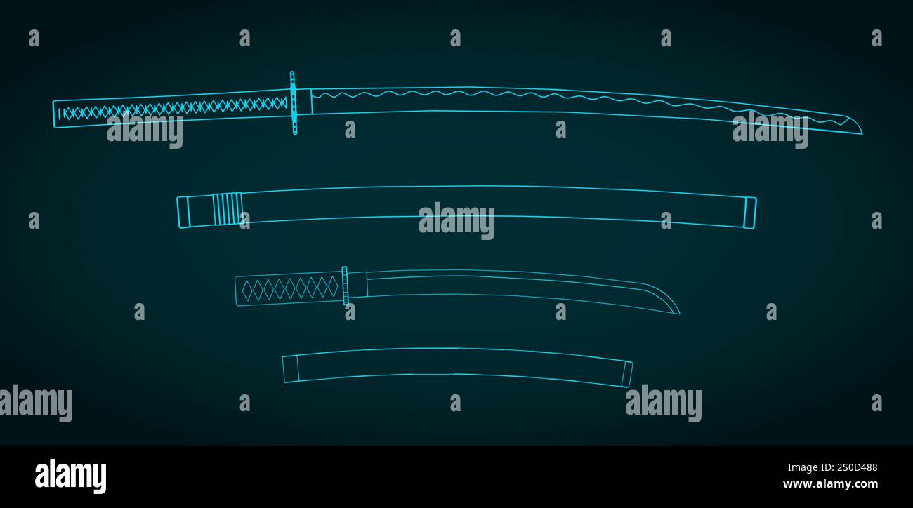 Traditional Japanese swords blueprints illustration Stock Vector Image ...