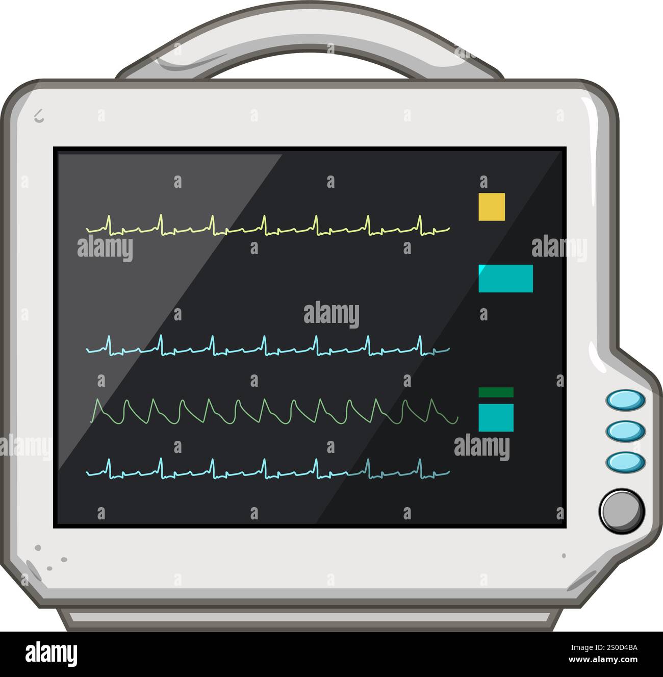 healthcare ekg monitor cartoon. telemetry portable, device leads ...
