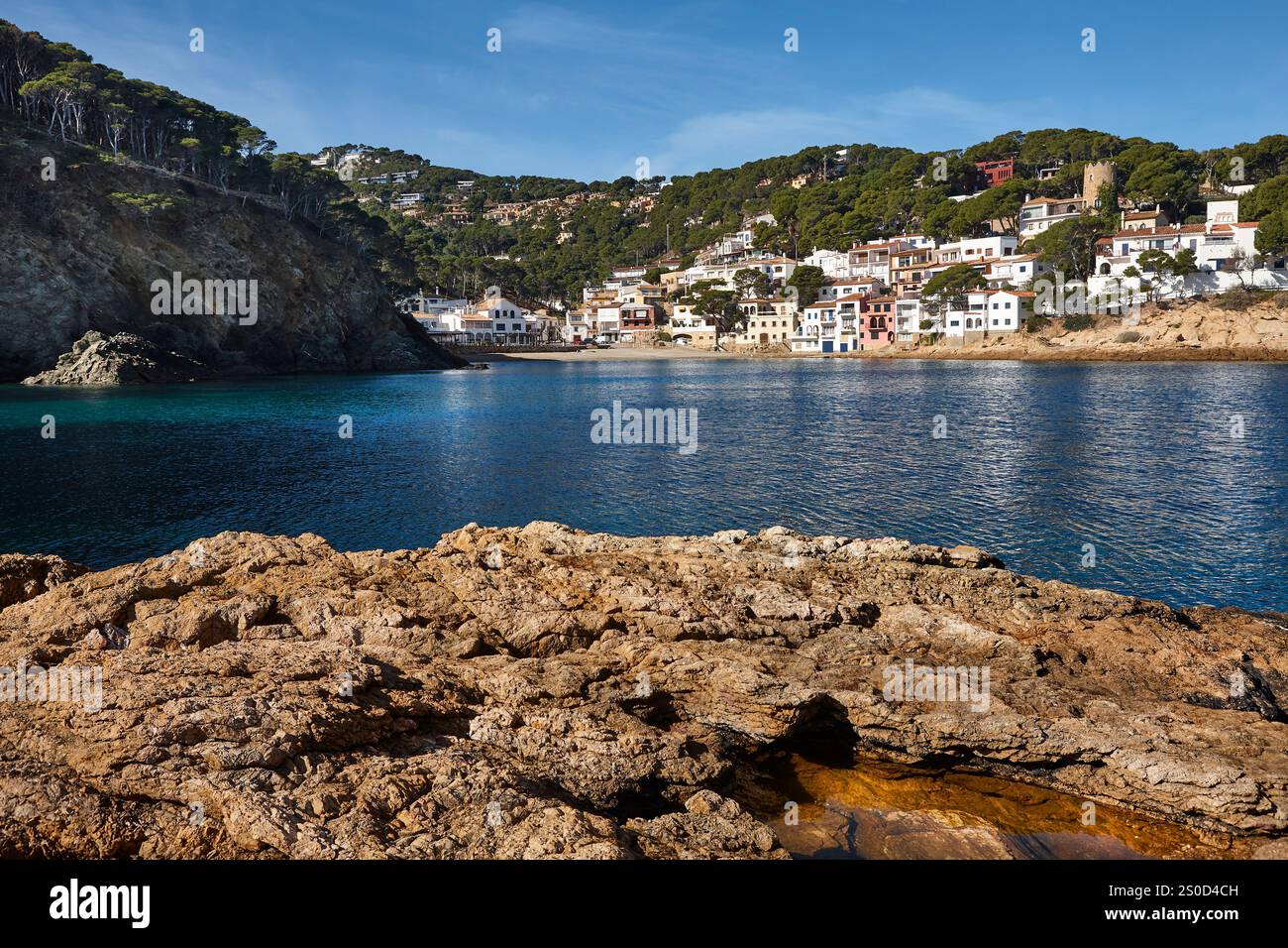 Mediterranean coastline traditional village of Begur. Costa Brava ...