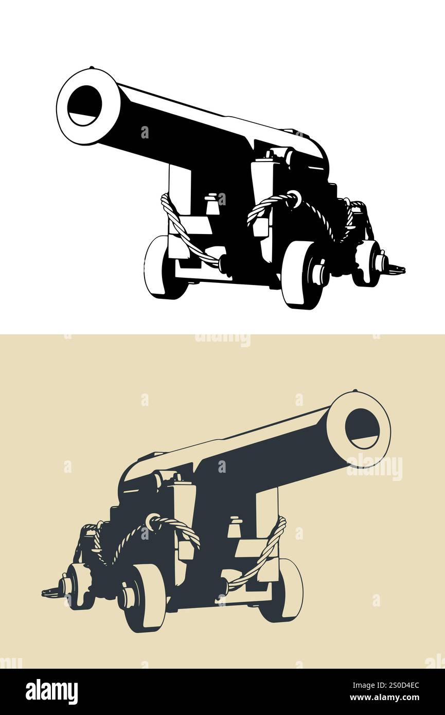 Stylized vector illustrations of a vintage artillery naval cannon Stock Vector Image & Art - Alamy