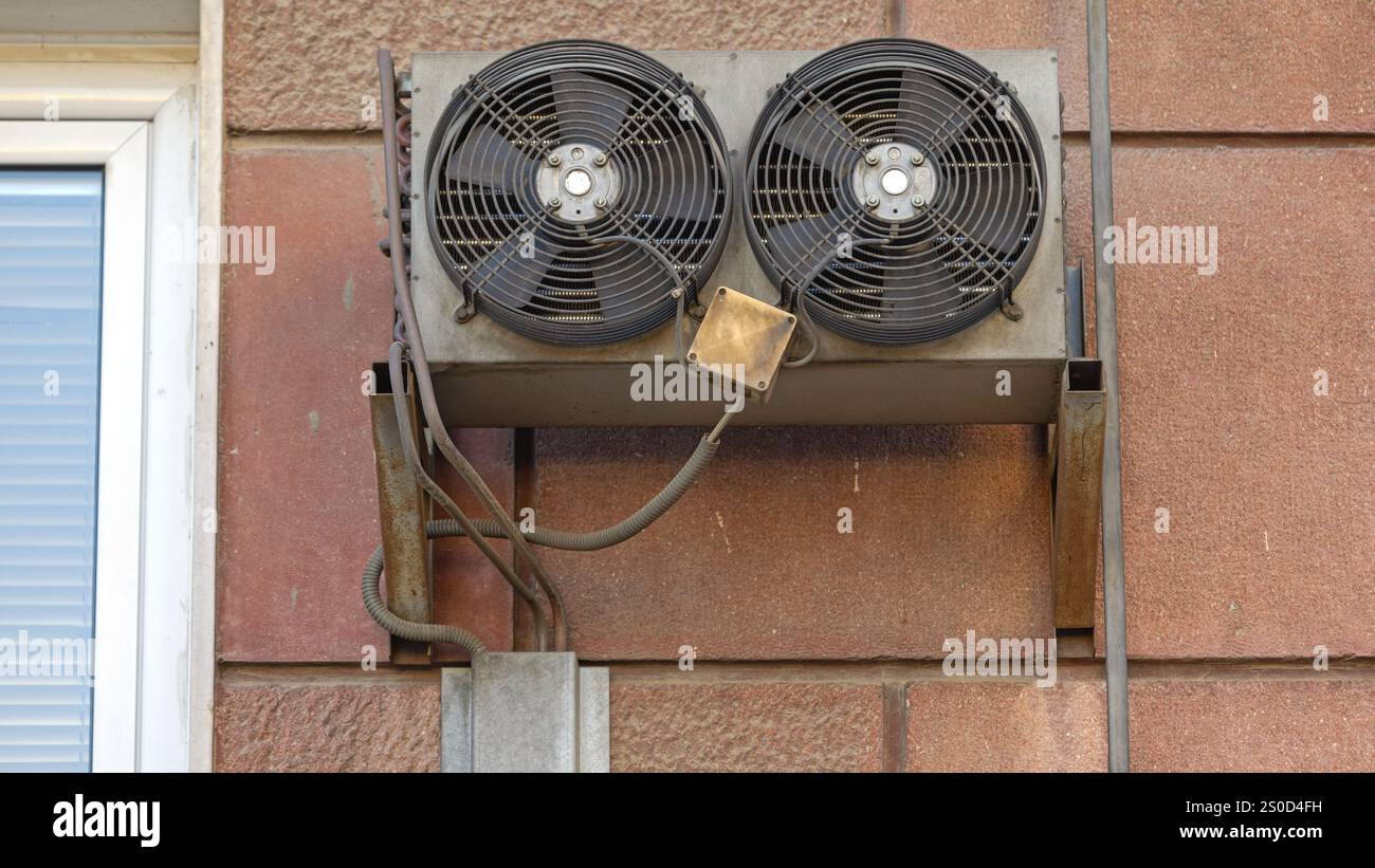 Two Cooling Fans Hvac System Unit at Building Wall Exterior Stock Photo ...