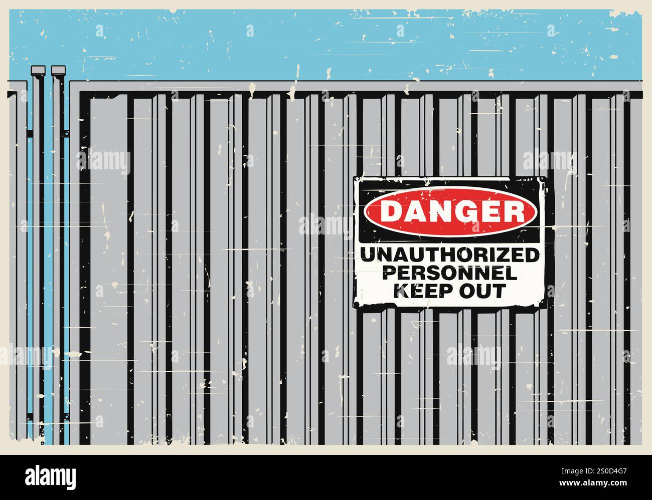 Metal fence with a warning sign close up retro poster Stock Vector ...