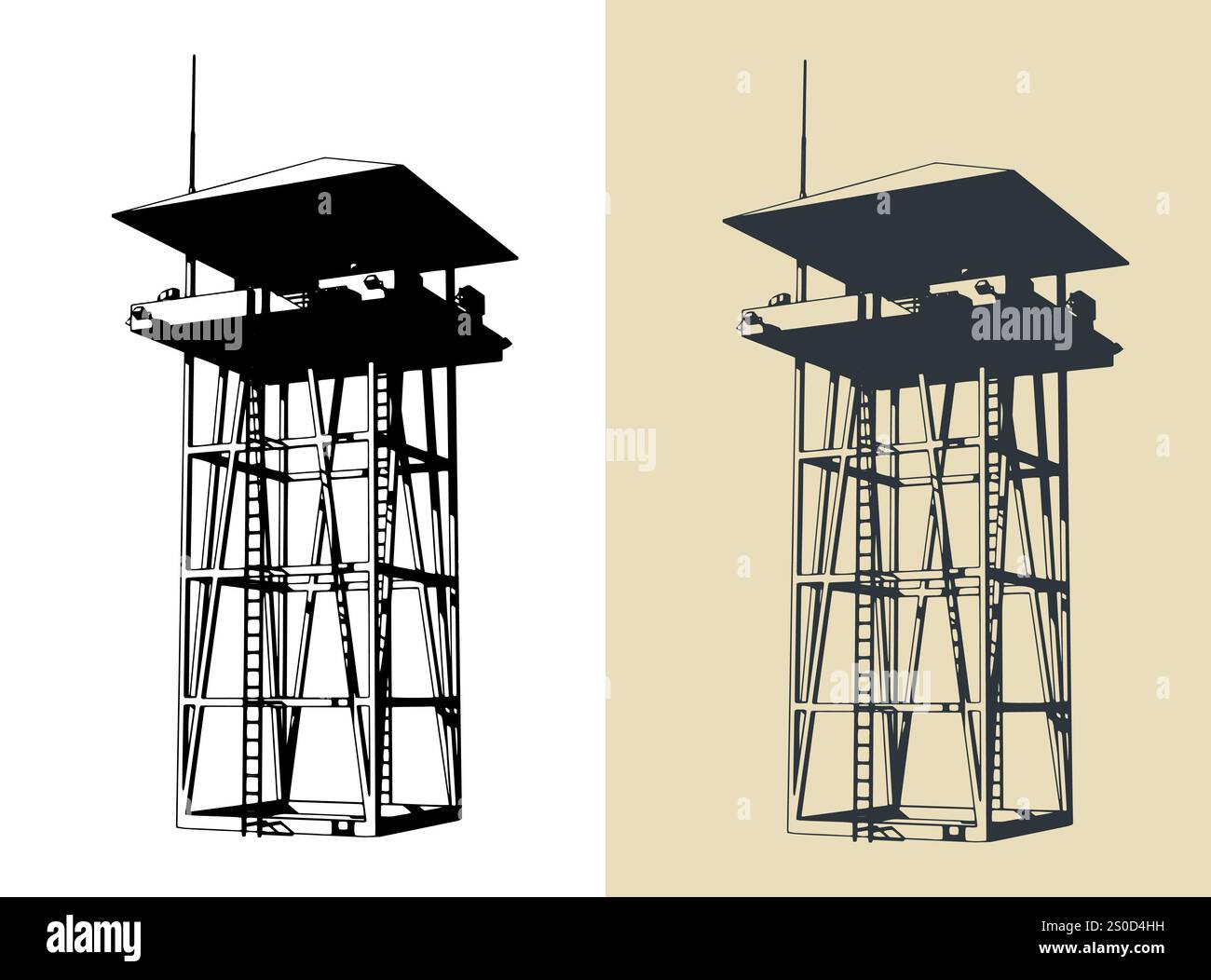 Stylized vector illustrations of military watchtower Stock Vector Image ...