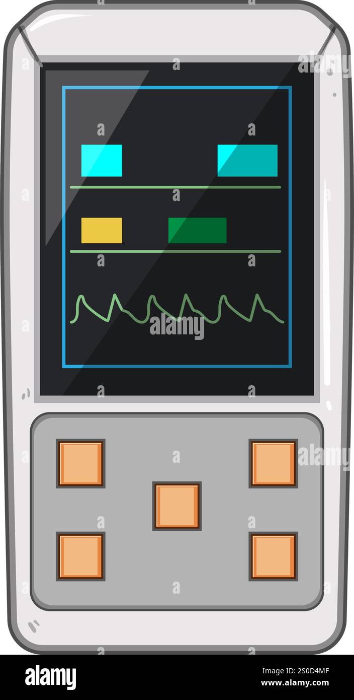 portable ekg monitor cartoon. device leads, signal analysis ...