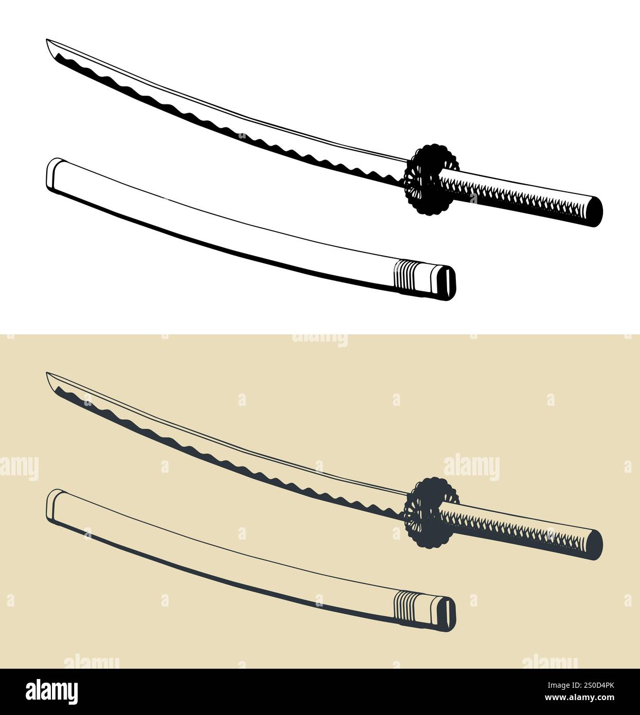 Stylized vector illustrations of a Japanese katana sword Stock Vector ...