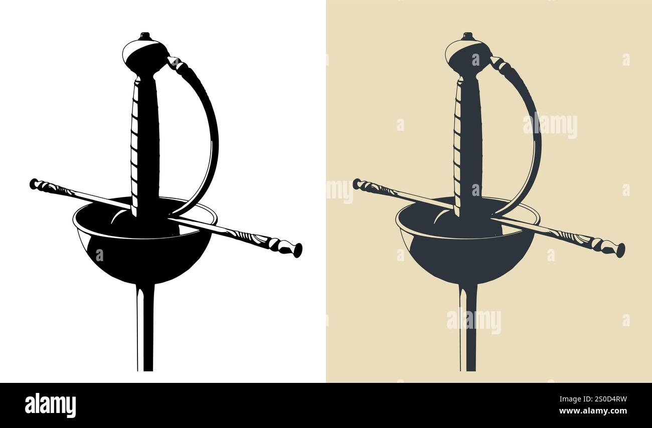 Stylized vector illustrations of a cup hilt rapier Stock Vector Image ...