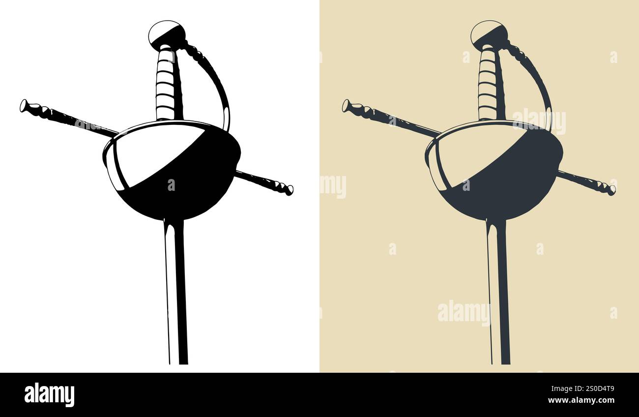 Stylized vector illustrations of a cup hilt rapier Stock Vector Image ...
