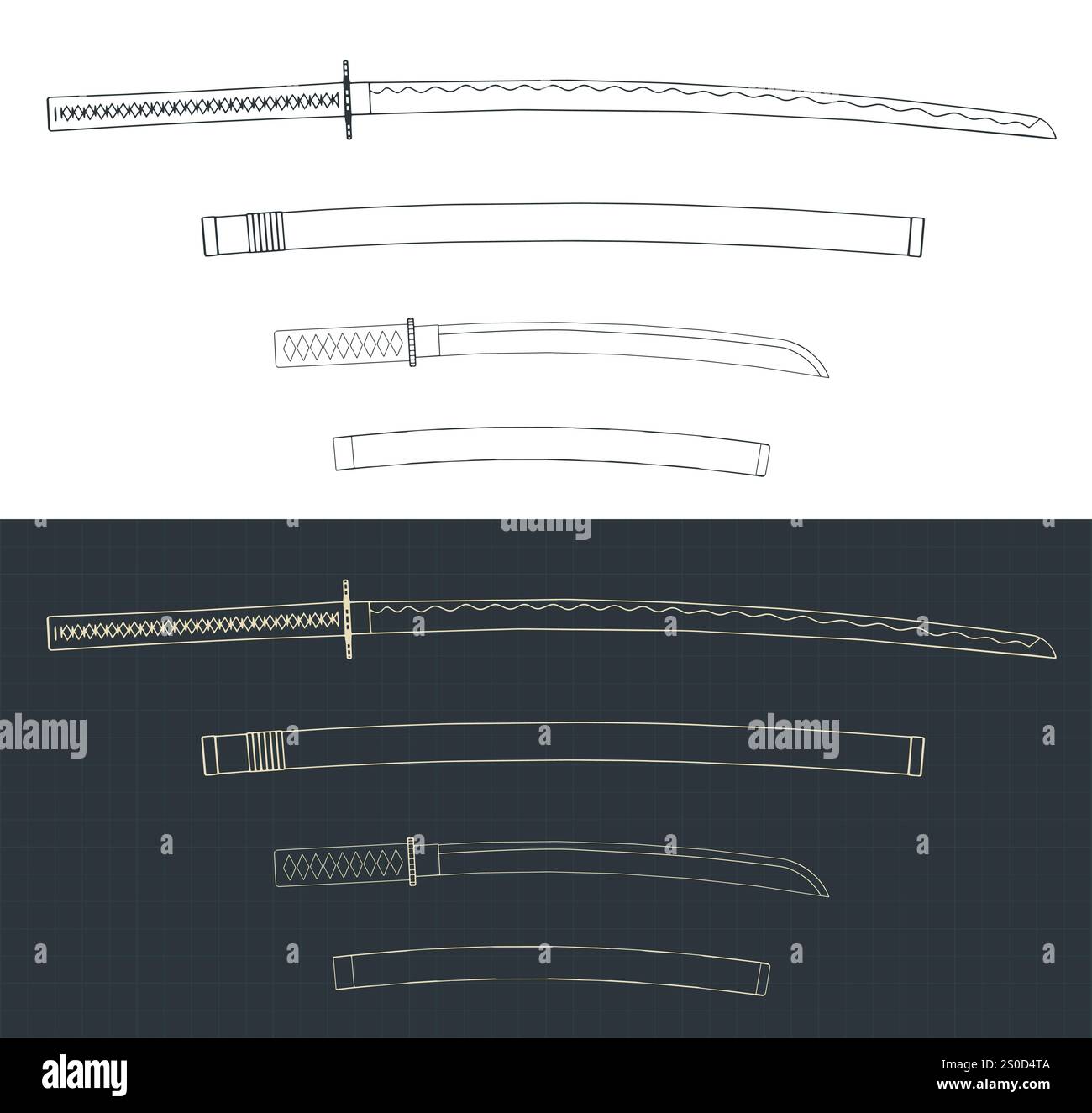 Traditional Japanese swords blueprints illustrations Stock Vector Image ...