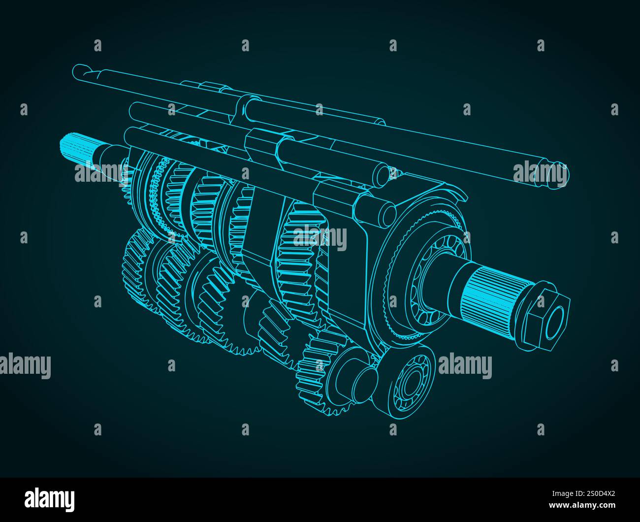 Stylized vector illustration of gearbox mechanisms blueprint Stock ...