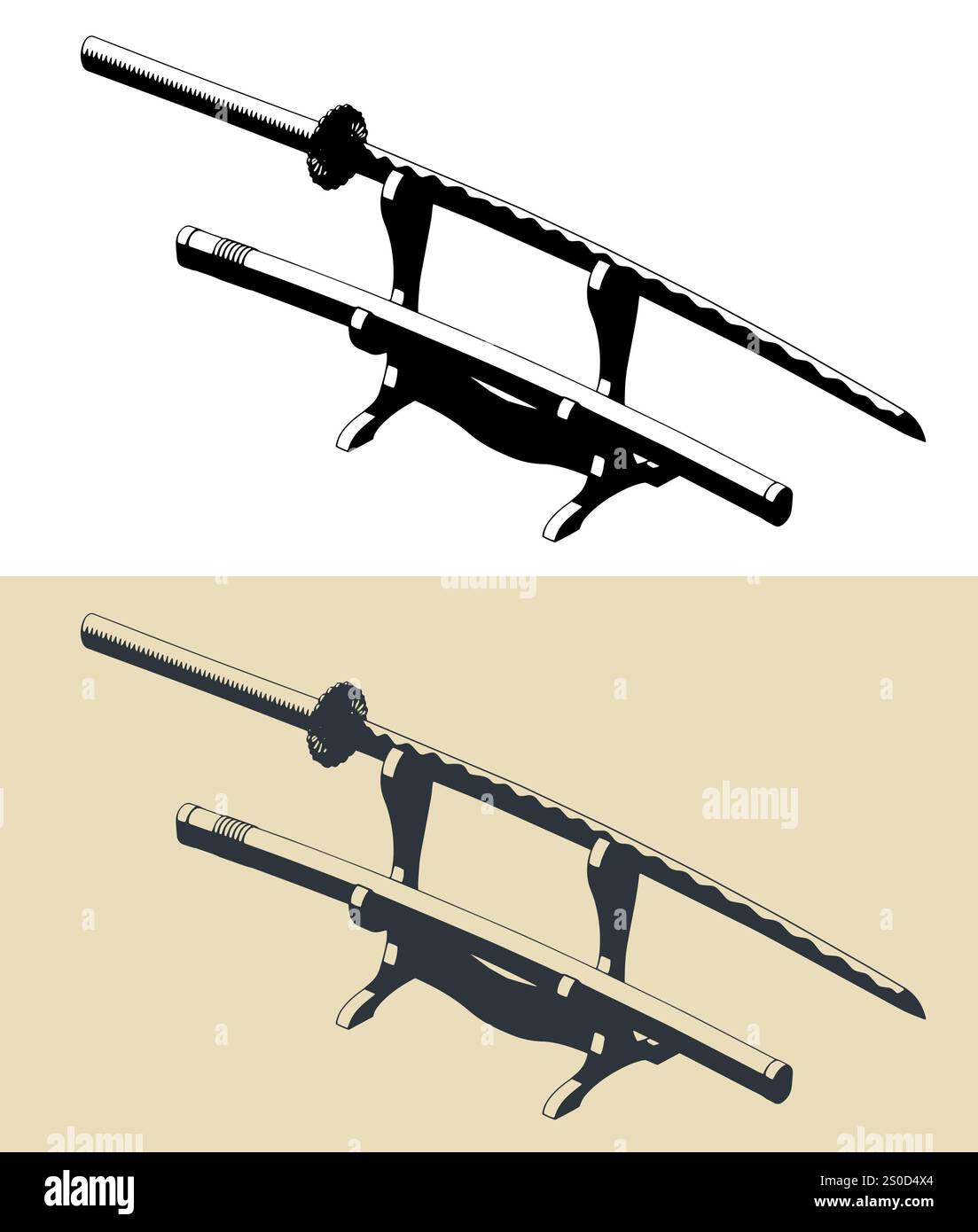Stylized vector illustrations of a Japanese katana sword Stock Vector ...