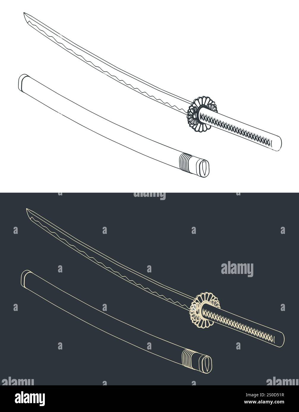 Stylized vector illustrations of Japanese katana sword Stock Vector ...