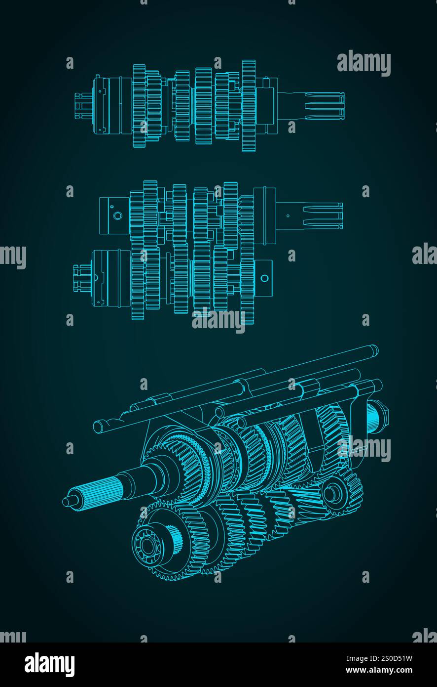 Stylized vector illustration of gearbox mechanisms blueprints Stock ...