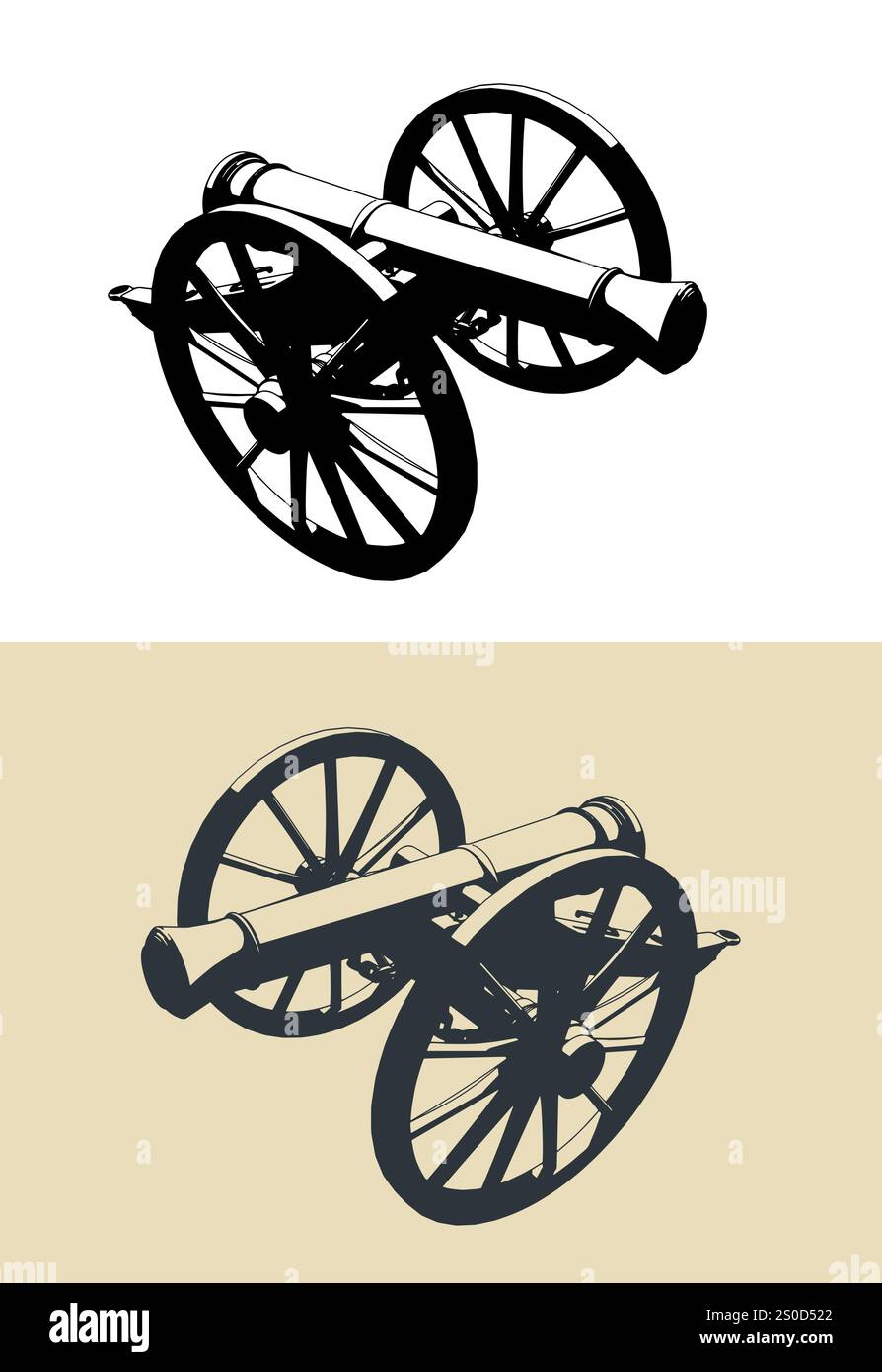 Stylized vector illustrations of a vintage artillery cannon Stock Vector Image & Art - Alamy