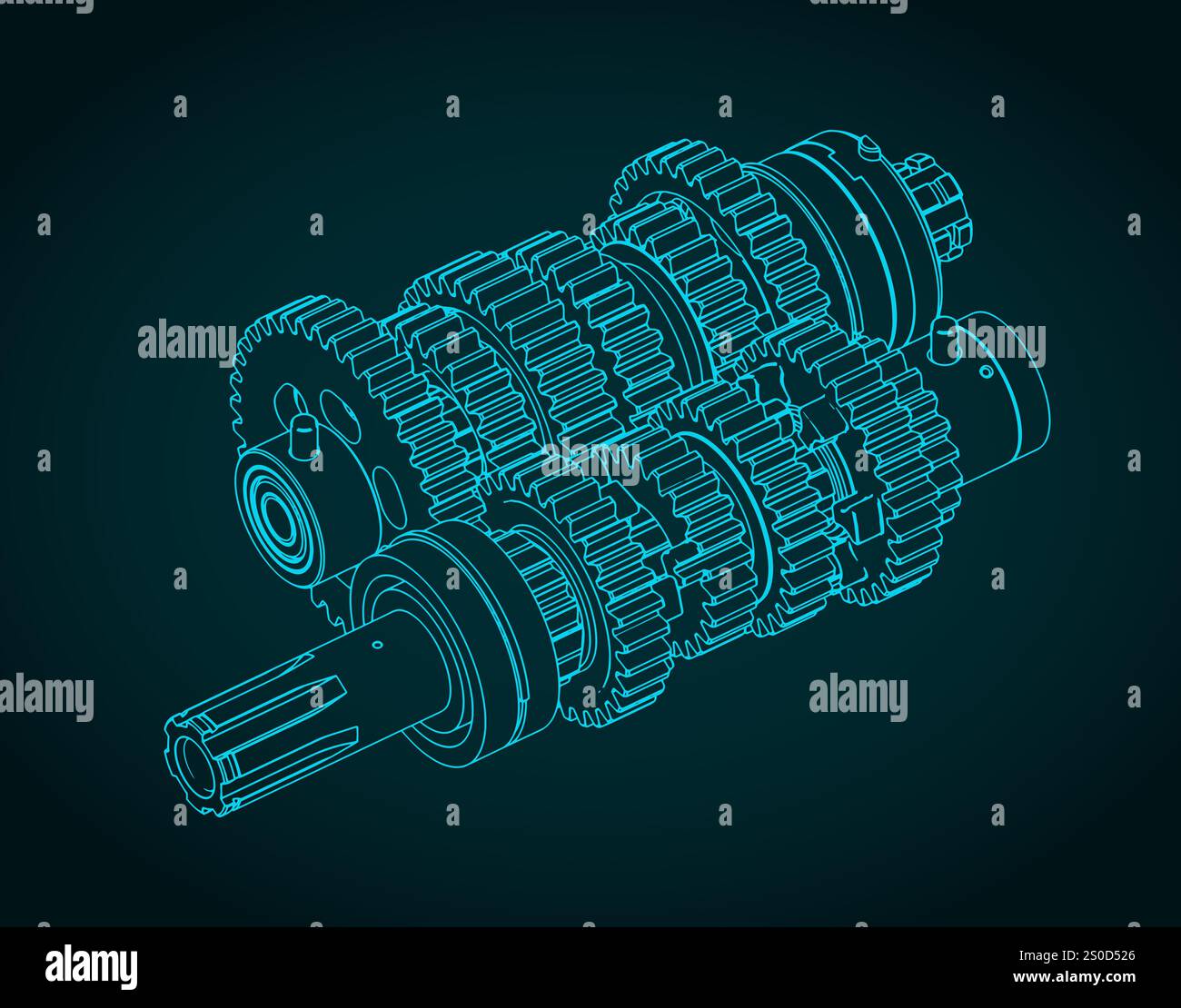 Stylized vector illustration of a motorcycle transmission blueprint ...