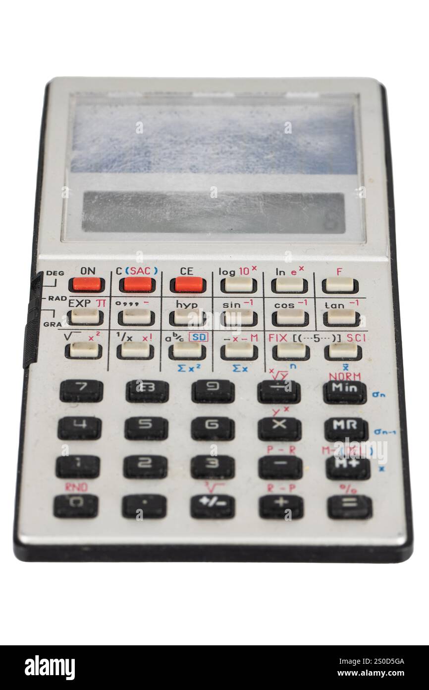 Old vintage scientific electronic calculator isolated on white ...