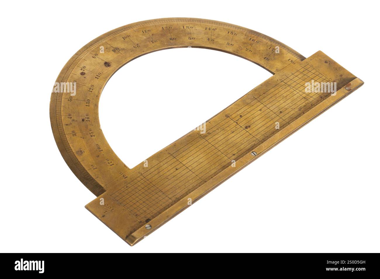 old retro circle brass protractor isolated on white background Stock ...