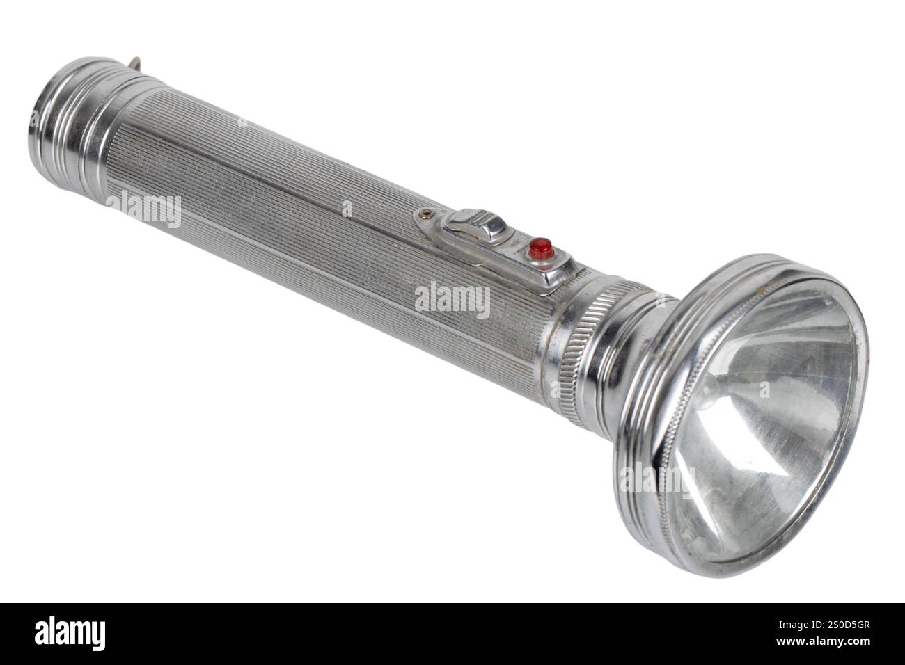retro vintage battery powered flashlight isolated on white background ...