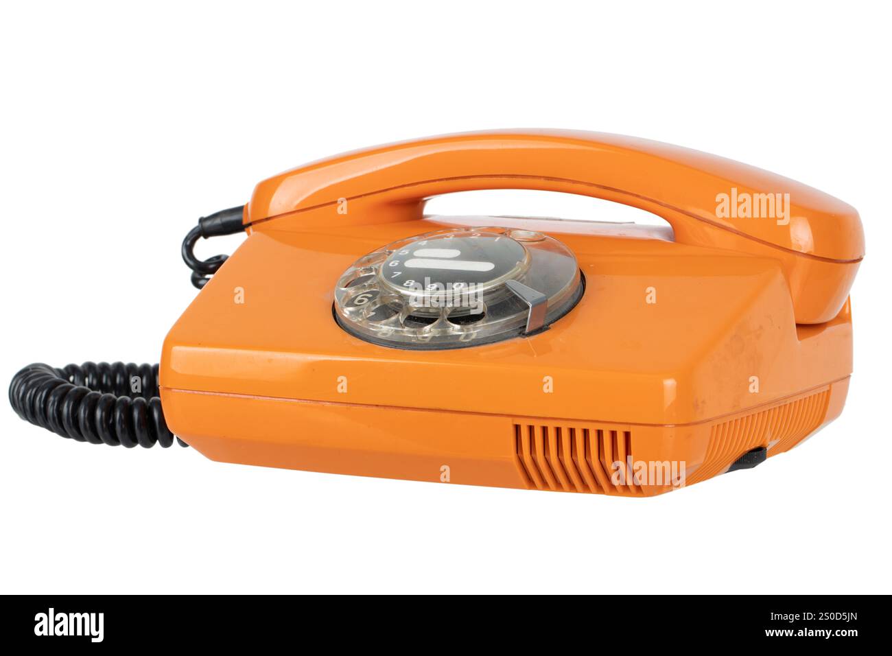 Old vintage orange rotary phone isolated on white background Stock ...