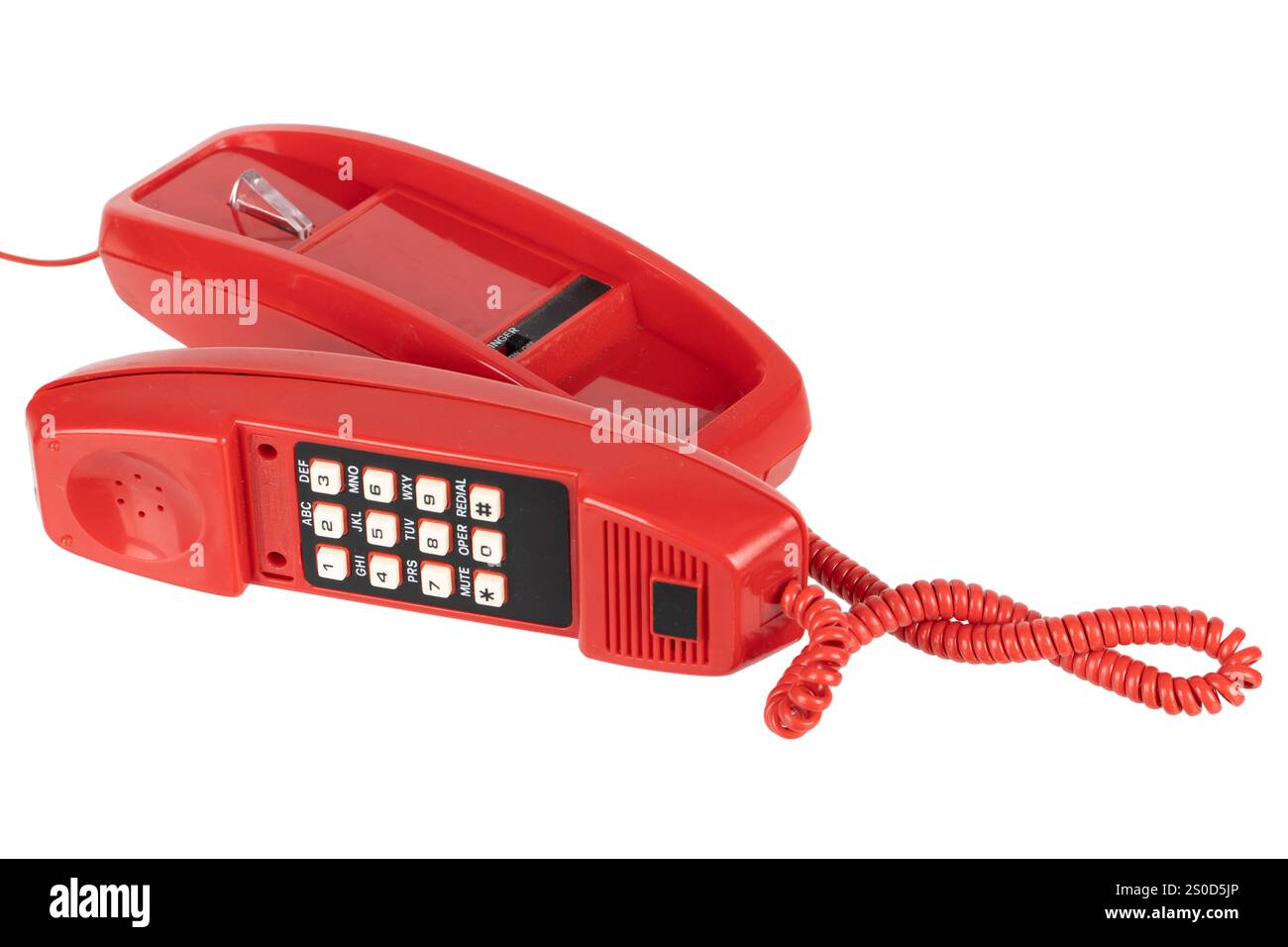 red retro push-button phone isolated on white Stock Photo - Alamy