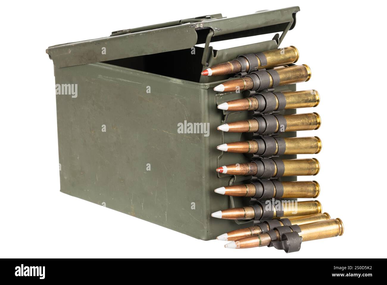 .50 BMG caliber machine gun ammunition belt with cartridges in ...