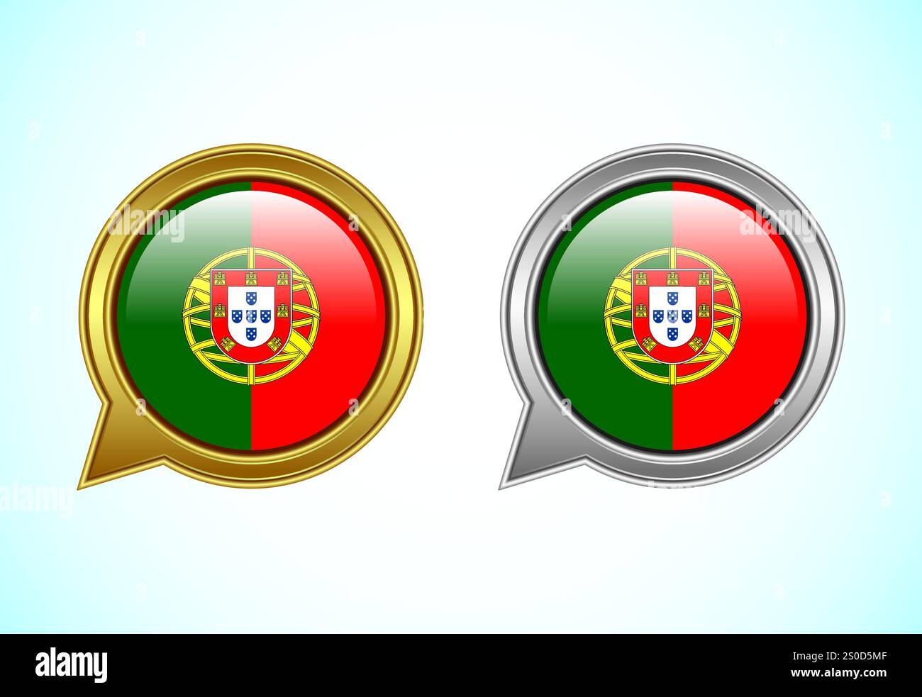 Portugal flag speech bubble. Speaking flag icon in gold and silver ...