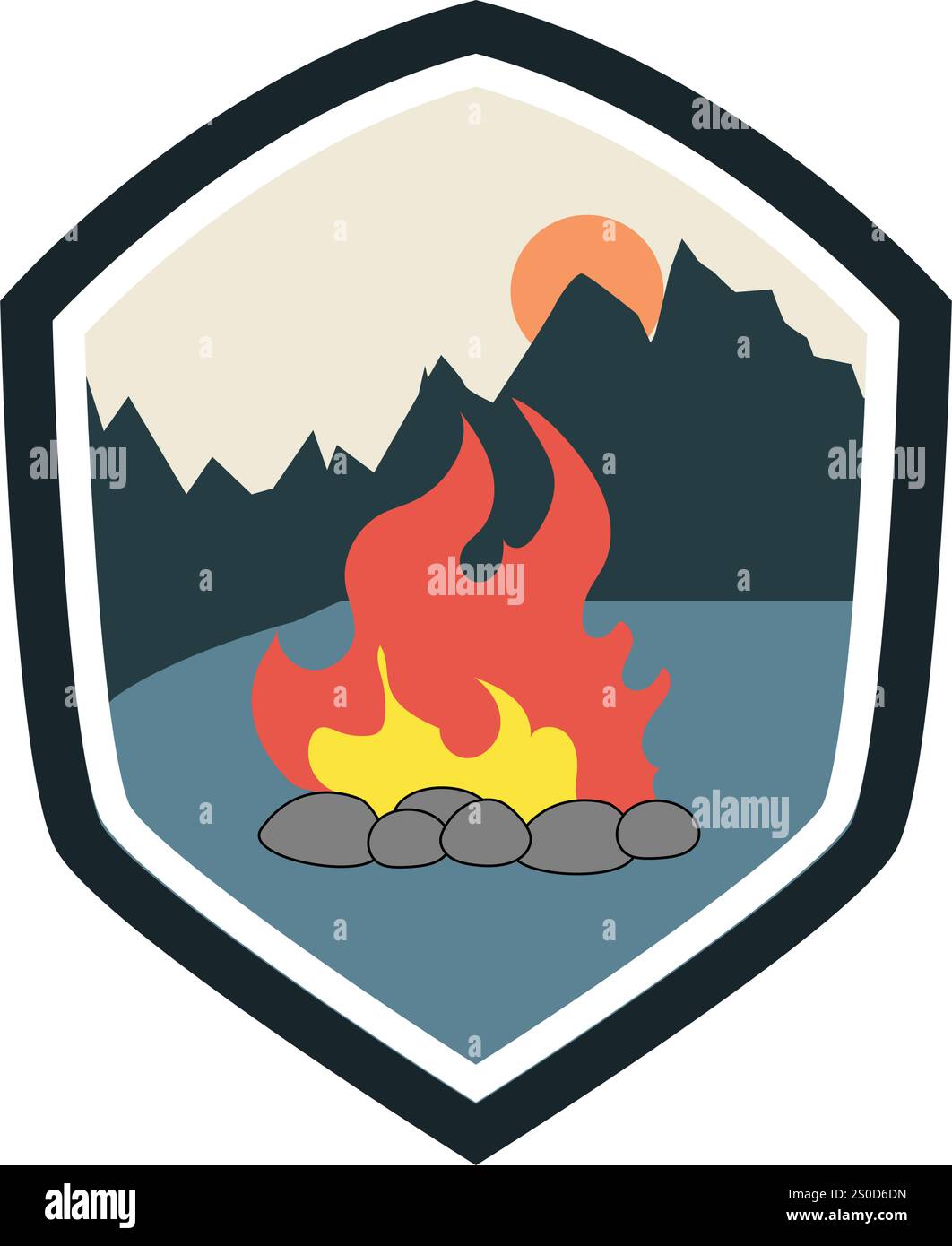 nostalgia retro bonfire badge cartoon. outdoors scout, adventure ...
