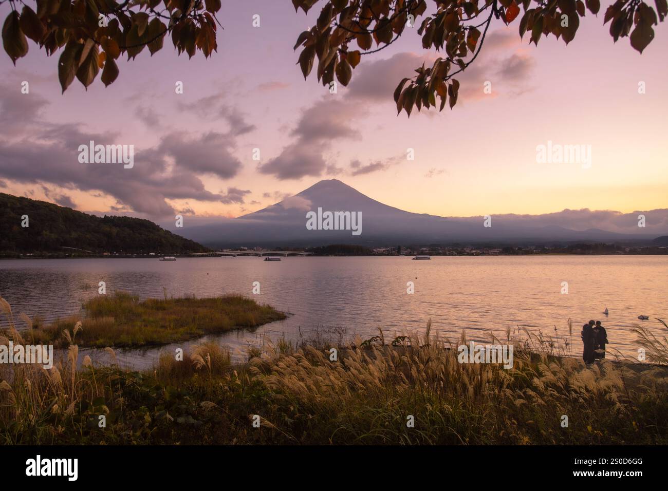 One of the best sunset spots on Lake Kawaguchiko, with a clear view of ...
