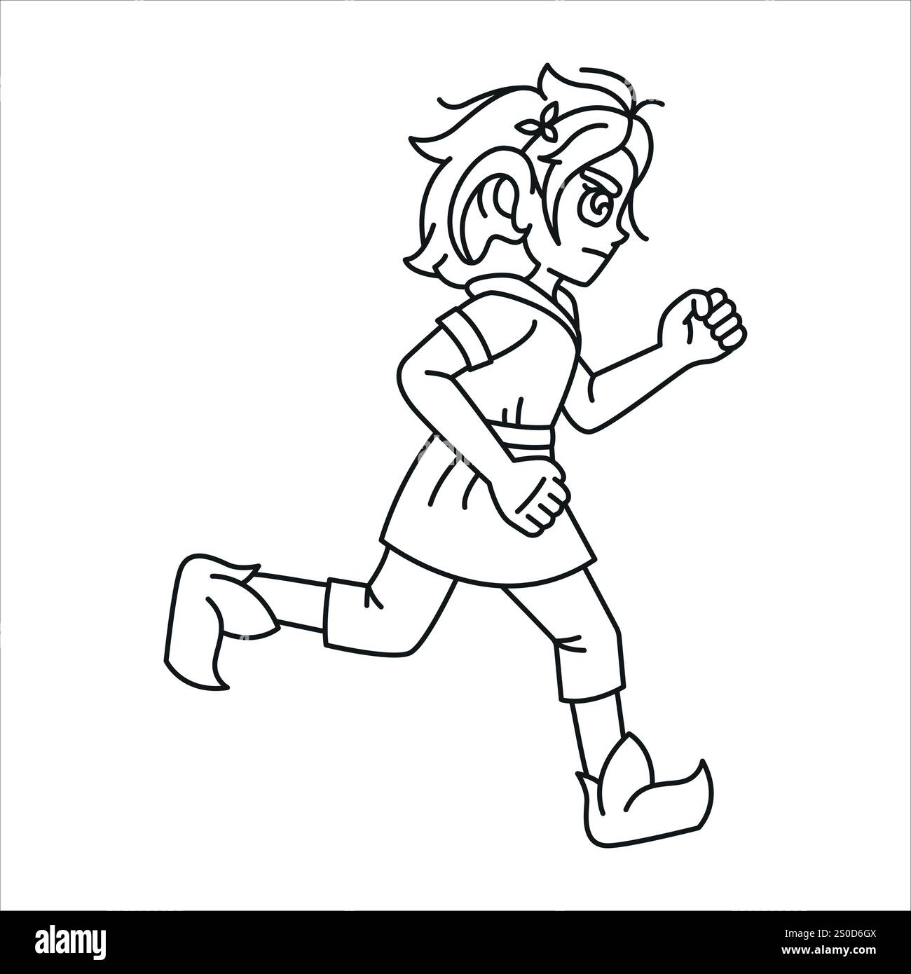 Cute fary tale character running color line illustration. Pose and ...