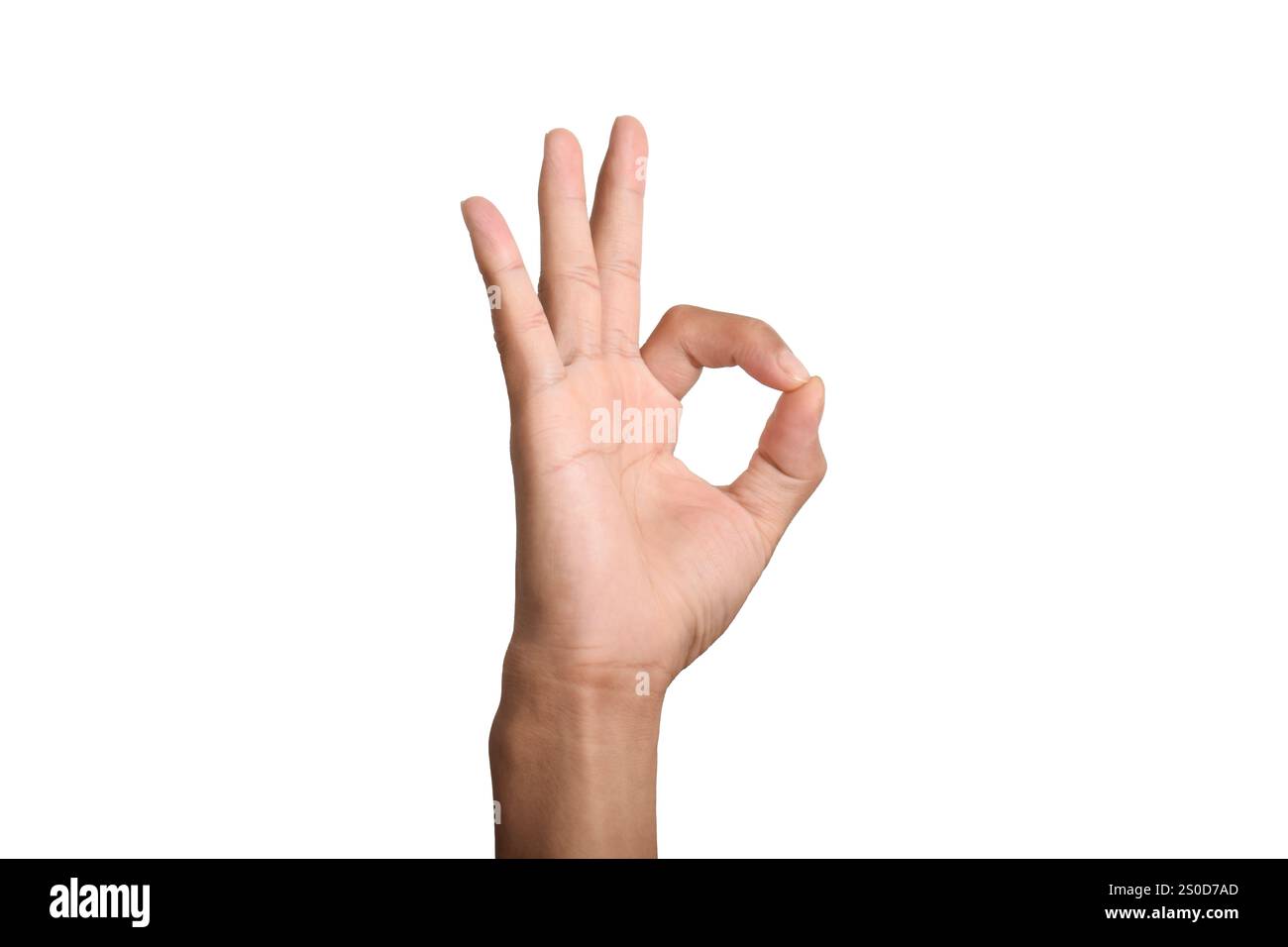 Hand showing the ok gesture isolated on a white background. OK and okay ...