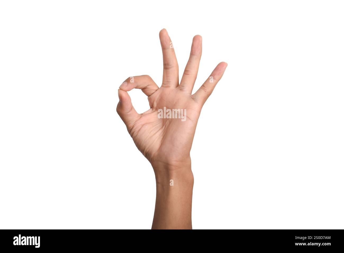 Hand showing the ok gesture isolated on a white background. OK and okay ...