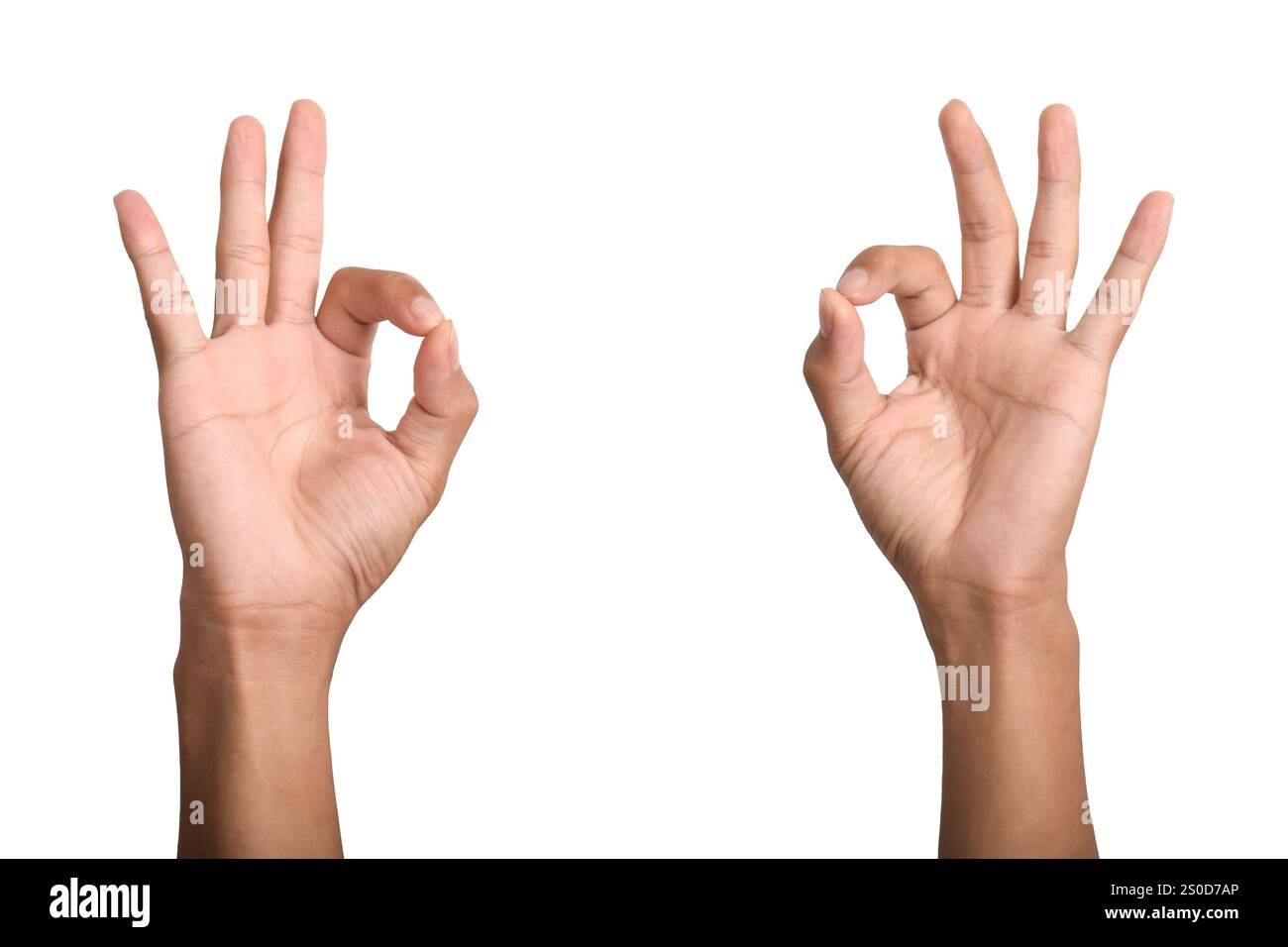 Hand showing the ok gesture isolated on a white background. OK and okay ...