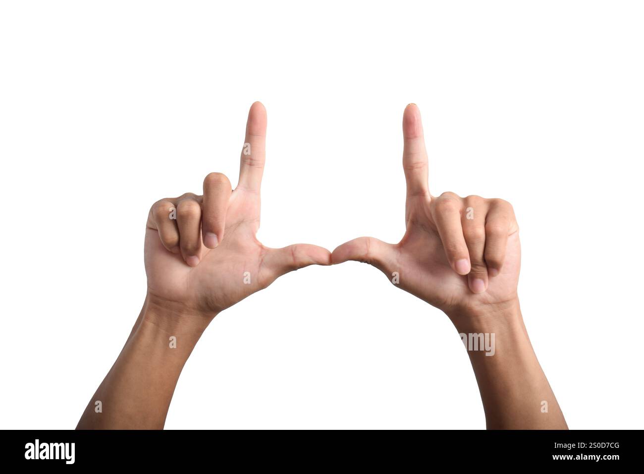 Two hands make frame shape. hands gesturing isolated on white ...