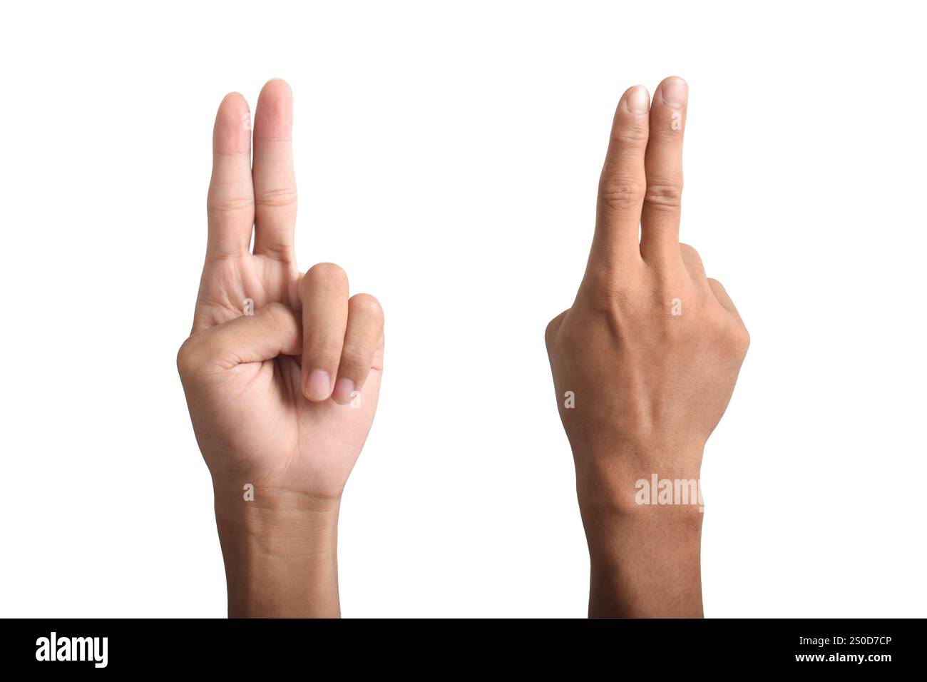 Hand gesture Two fingers up isolated on white background, Clipping path ...