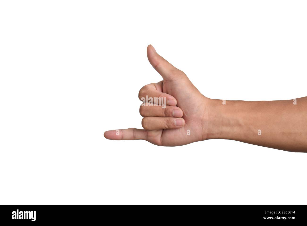 Hand showing a phone call gesture or shaka sign isolated on white ...
