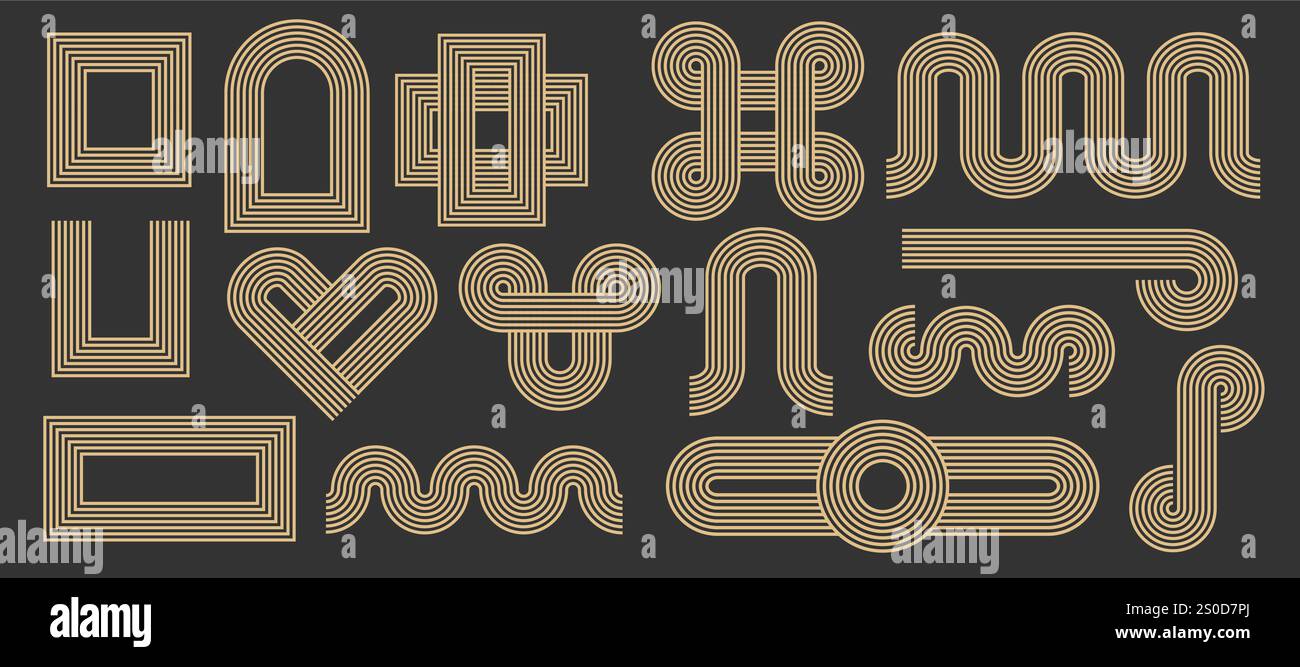 Zen arch, gold geometric lines, knots abstract contemporary shapes. Set ...