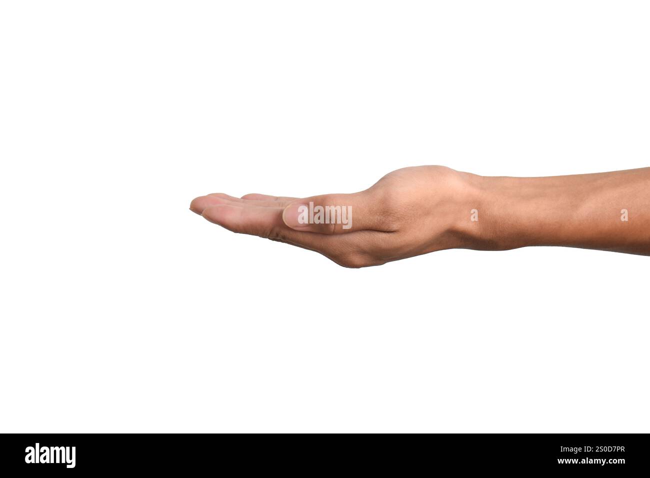 Close up of a hand holding something isolated on a white background ...