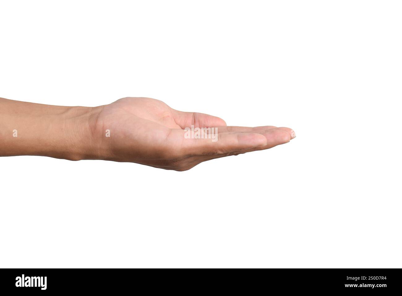 Close up of a hand holding something isolated on a white background ...